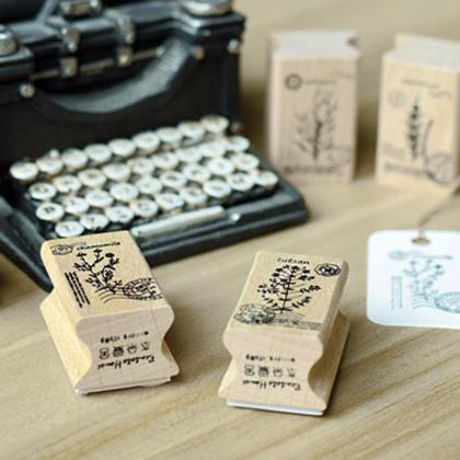 Flowers Stamp Collection | Green Plants Stamp Icon | Herbs Wooden Stamp ...