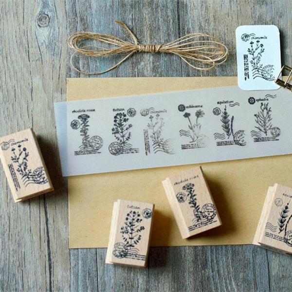 Flowers Stamp Collection | Green Plants Stamp Icon | Herbs Wooden Stamp ...